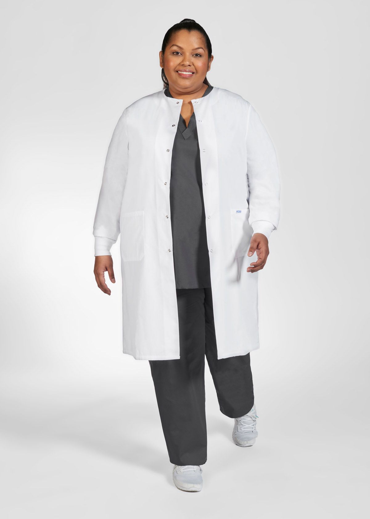 L509 Full Length Unisex Snap Lab Coat with Knitted Cuffs | MOBB Medical ...